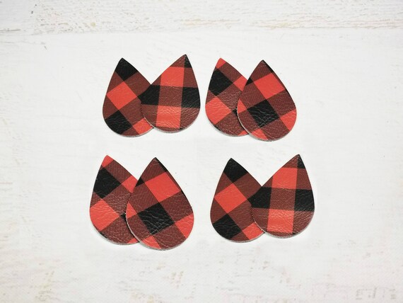 Red and Black Buffalo Plaid Leather Pieces Leather Shapes for