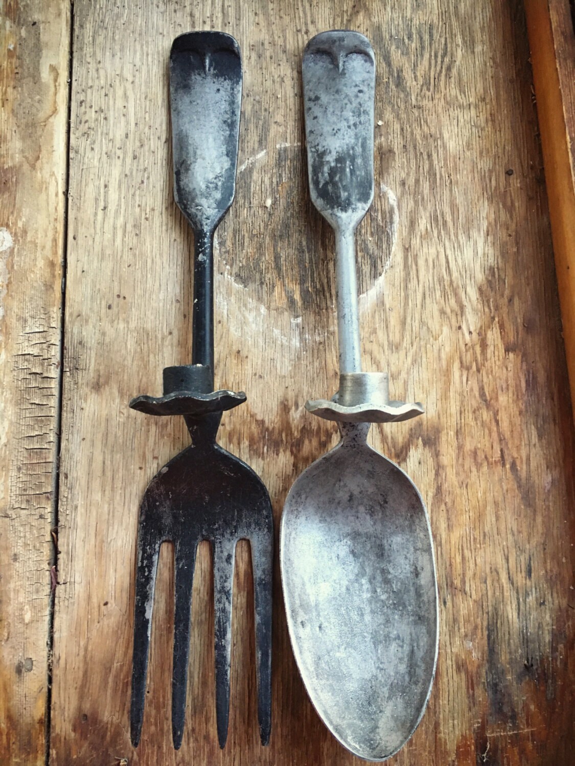 Vintage oversized metal fork and spoon candle holder wall hangings ...