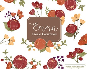 Emma Floral Heart Clipart & Vectors in Wildflowers pink