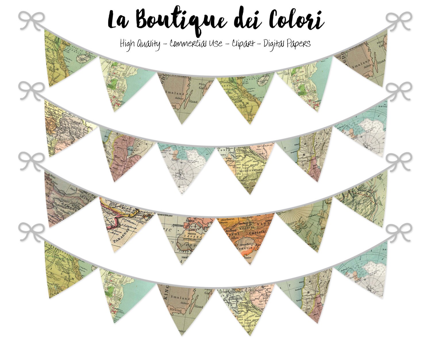 World Maps Bunting Banners Party Flags clipart garland