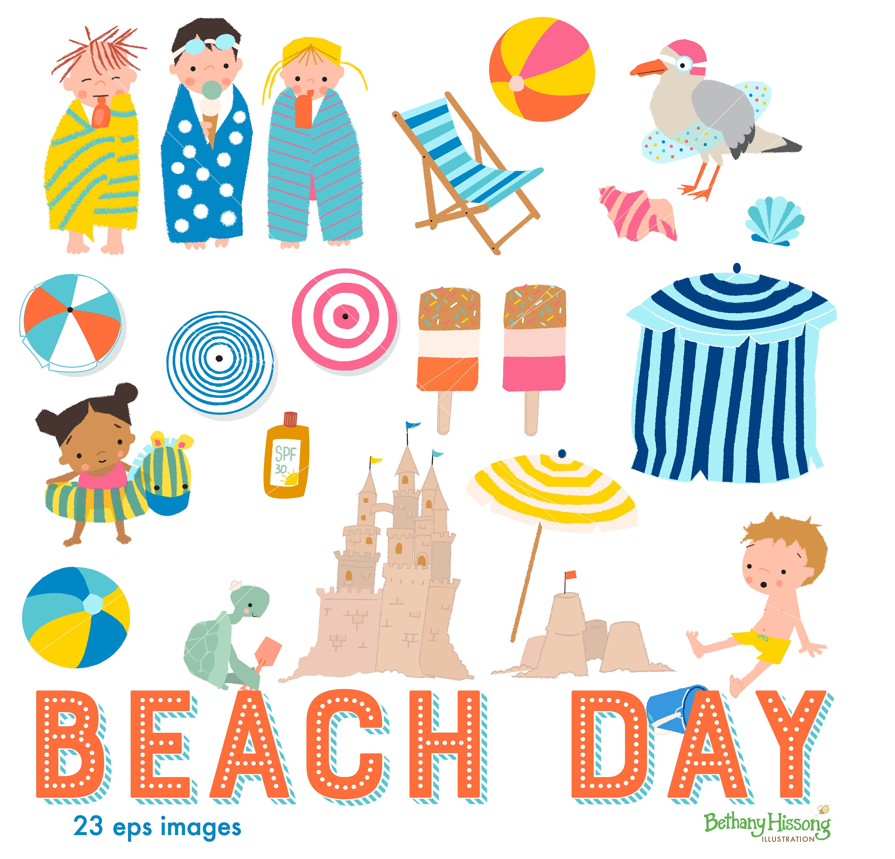 Beach Day Clip Art Editable EPS files from miniillo on Etsy Studio