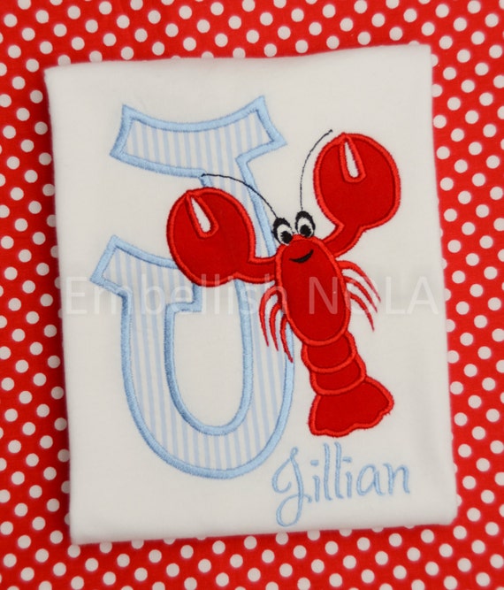 Crawfish Letter Applique Shirt or Bodysuit Light Blue