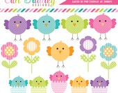 Items similar to Spring Chickadees and Eggs Clip Art Set with Flowers ...