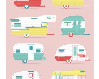 Retro Campers Vector Illustrations 24 images Color & Line