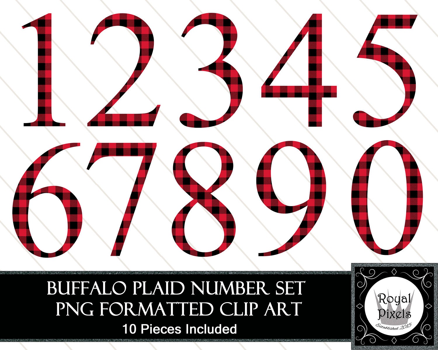 Buffalo Plaid Number Set 0-9 Red Lumberjack Plaid PNG