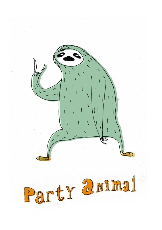Party sloth A4 print.