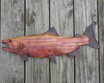 Wood carved salmon | Etsy