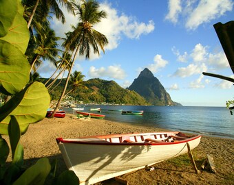 St. Lucia Poster Skyline Art Print The Pitons Lesser Antilles