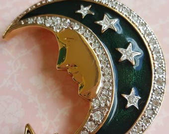 Crescent moon brooch | Etsy