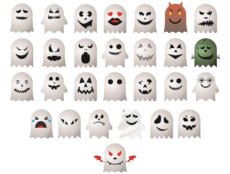28 Halloween Ghost Emoji Ghost Face Monster Faces Clipart