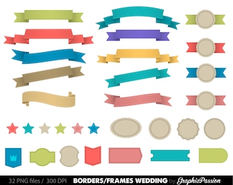 Digital Ribbon Banner Clipart Rainbow Border Frame Tag Ribbon