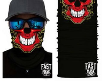 Devil Red Chrome Skull Face Black Bandana Mask Biker Dust