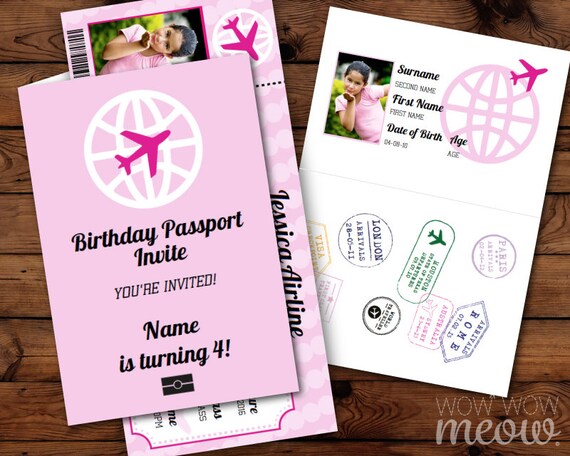 AIRPLANE Invite Ticket Invitation Photo Pink Aeroplane