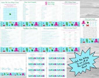 Under the sea Baby shower games set of 8 games bundle