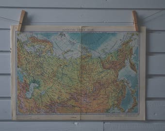 Vintage Russia Map PRINT Soviet Union Watercolor painting