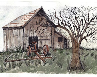 Pen and ink barn | Etsy