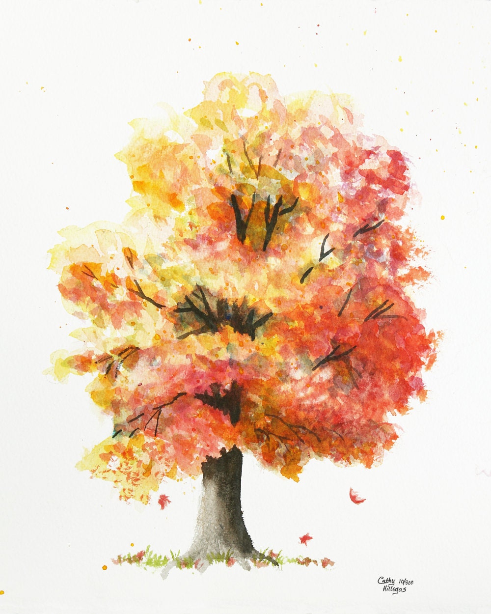 Herbst Baum Aquarell Malerei Druck von Cathy Hillegas 8 x 10