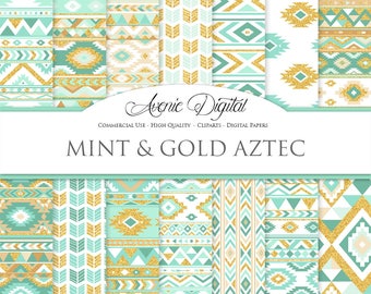 Colorful Aztec Digital Paper. Scrapbook Backgrounds. Bright