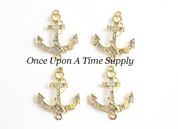 Nautical Anchor Metal Rhinestone Buttons 36mm Summer Gold