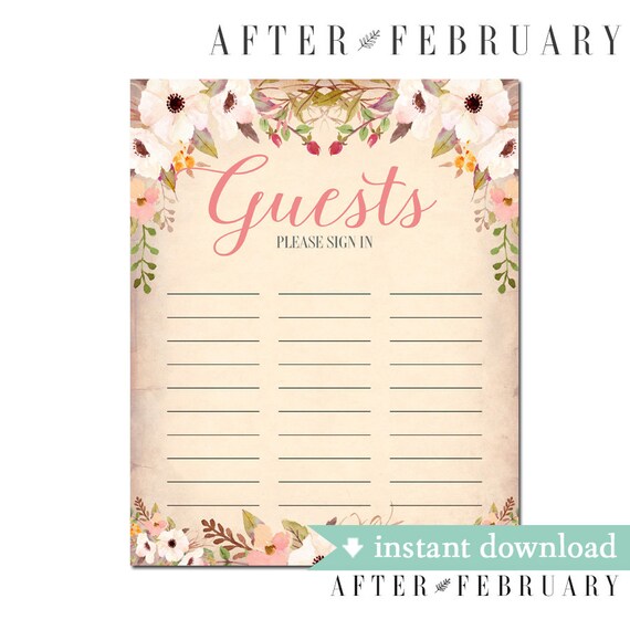 Guest Sign-In Sheet 8x10 // Printable Guest Book
