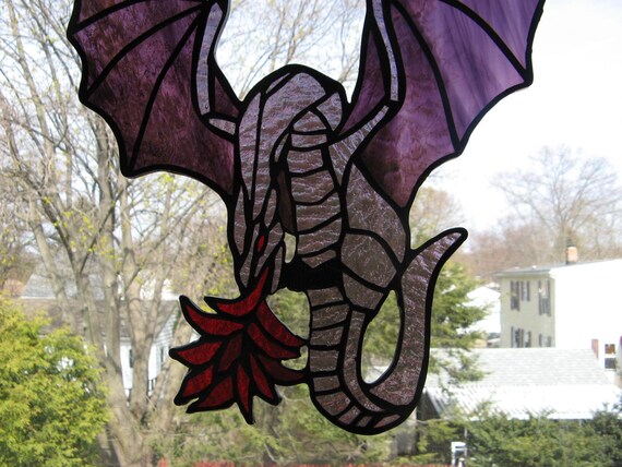 Icefyre Fire Breathing Stained Glass Dragon in Iridescent Deep