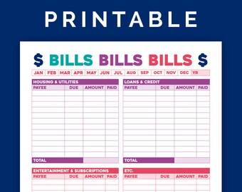 Monthly bills | Etsy