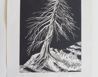 Linocut landscape | Etsy