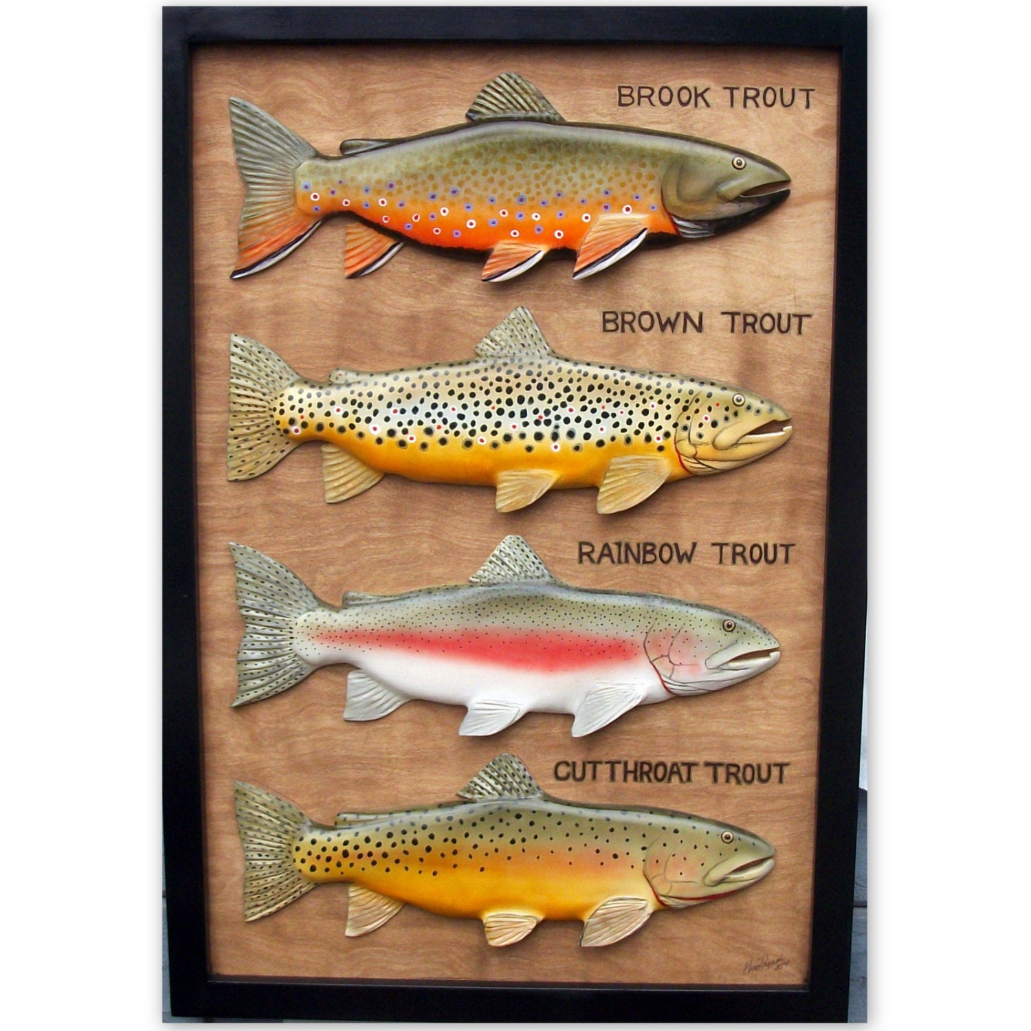 Brown Brook Rainbow Cutthroat trout wood carvings trout