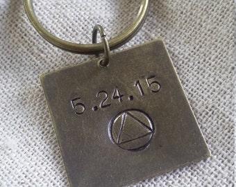 Sobriety Bracelet Hand Stamped AA Symbol with Sobriety