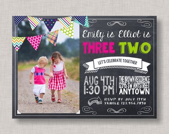 Joint Combined Birthday Party Invitation Twins Birthday
