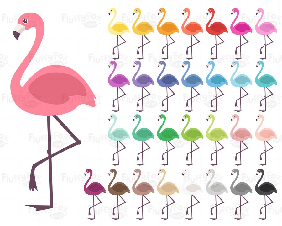 Flamingo Clipart, Flamingos Clip Art, Tropical Bird Wildlife, Rainbow ...