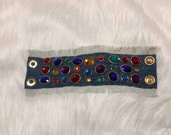 Denim cuff bracelet | Etsy