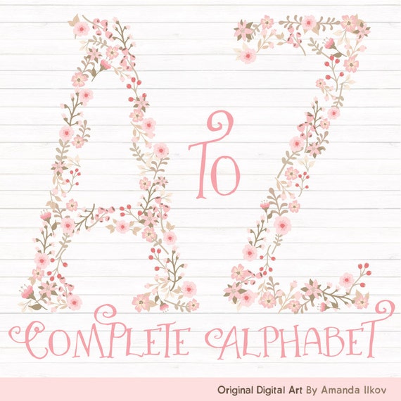 Professional Floral Alphabet Clipart & Vectors Soft Pink