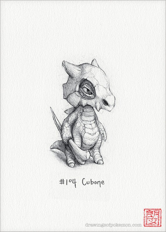 Cubone 5 x 7 print pokemon drawing art artwork