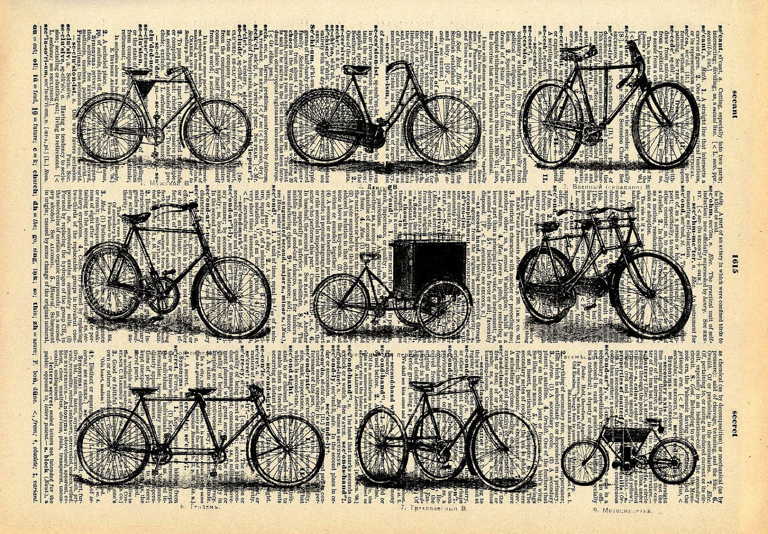 Old Book Art Print Vintage Bicycle Upcycled Antique Book