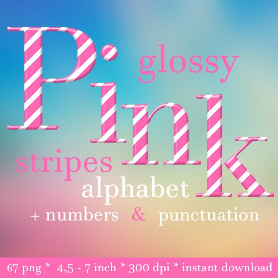 Pink and white striped digital alphabet clipart printable