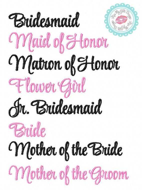 Wedding Party Names Machine Embroidery Designs Wedding Party Names Machine Embroidery Designs