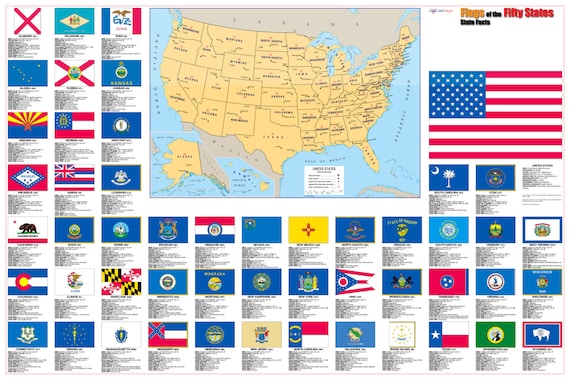 Flags of the 50 U.S. states Wall Map Poster 36x24