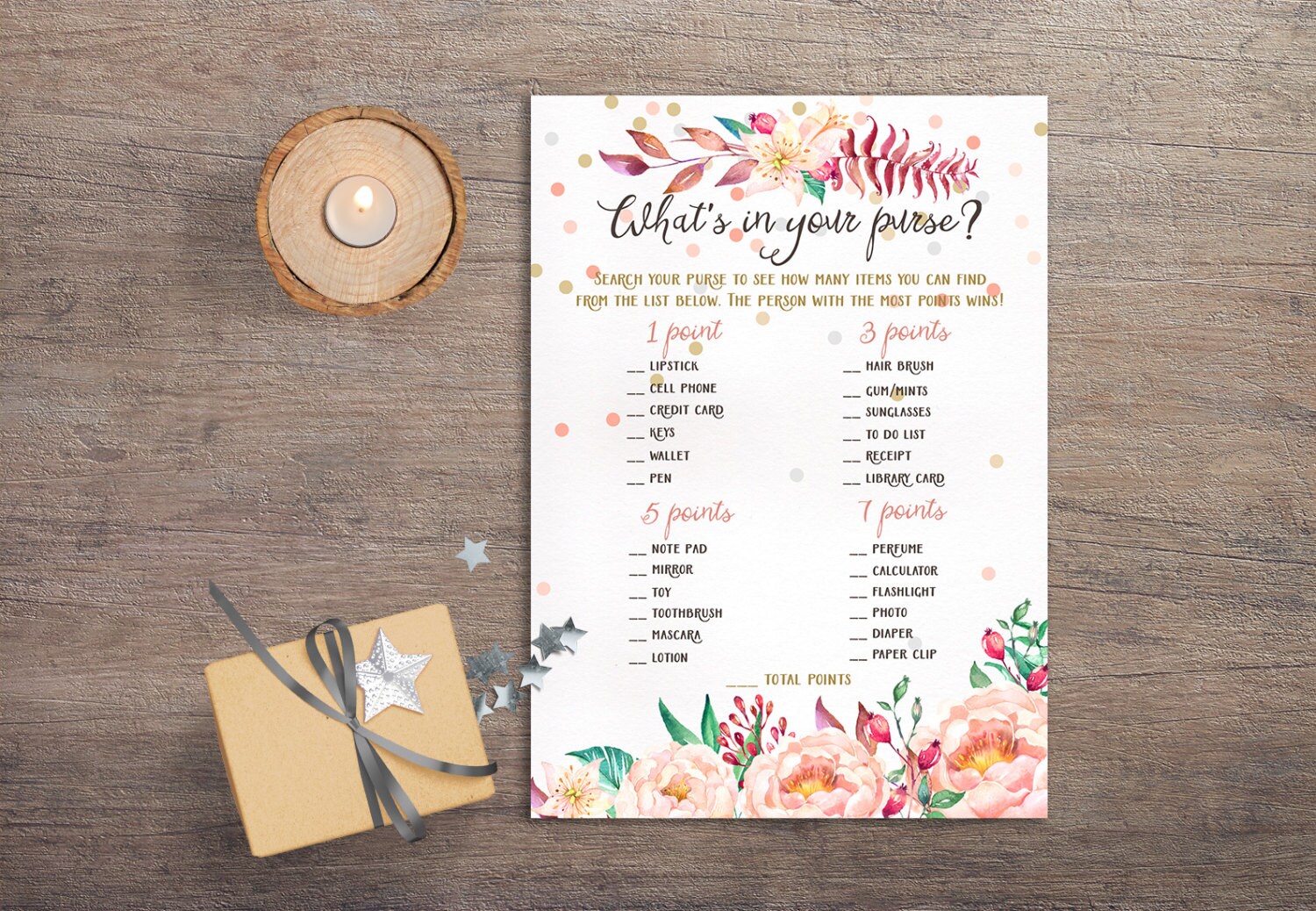 Whats in your Purse Game Printable Bridal Shower Purse Game