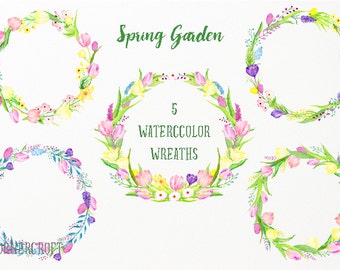 Spring Flower Clip Art Watercolor Spring Garden Bundle