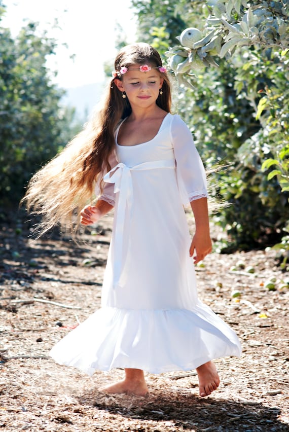 Sale White Chiffon 34 Bell Sleeve Wedding Flower Girl