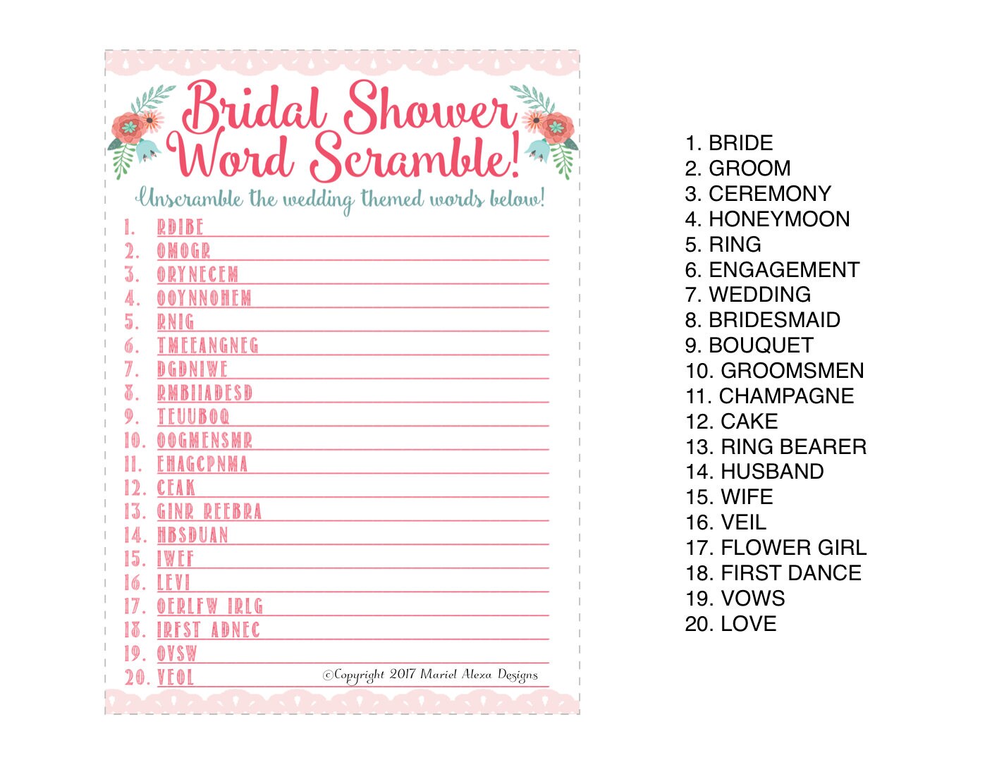 Bridal Shower Games Wedding Word Scramble At Terry Asher Blog