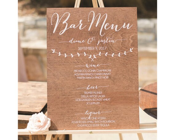 Bar Menu Sign wedding bar menu wedding menu sign bar menu