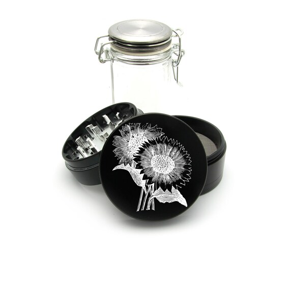 Wild Sunflower Laser Engraved Grinder Metal Herb Grinder