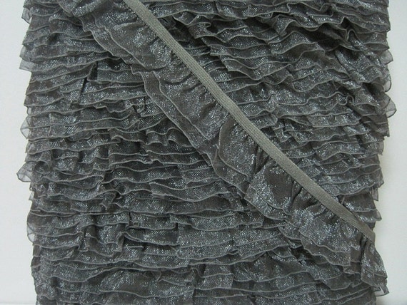 5 Yards Gray Organza Ruffle Elastic Trim 2-layers Chiffon