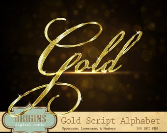 Gold Glitter Alphabet Letters Set Elegant Glitter Digital