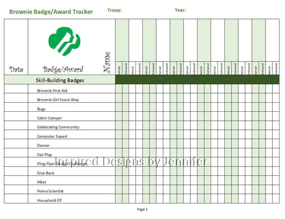 Brownie Girl Scout Badge/Award Tracker Instant Download