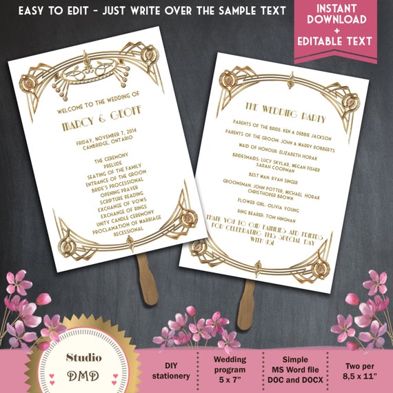 Printable Wedding Program Template Art Deco Great Gatsby