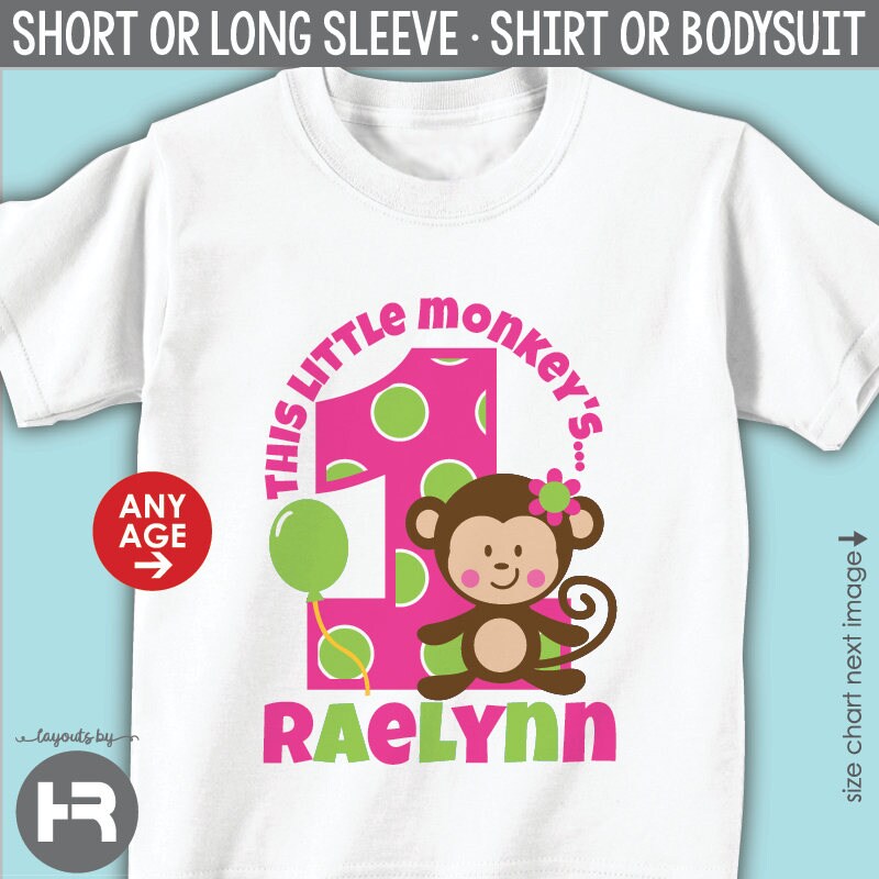 Girl Monkey Birthday Shirt or Bodysuit Personalized with