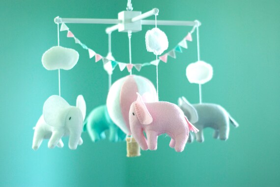 Items similar to Elephant mobile, Hot Air Balloon mobile, baby crib ...